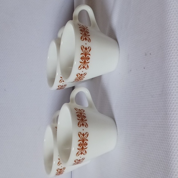 Corelle | Kitchen | Pyrex Mugs Cups Copper Filigree 72 Milk Glass Set ...